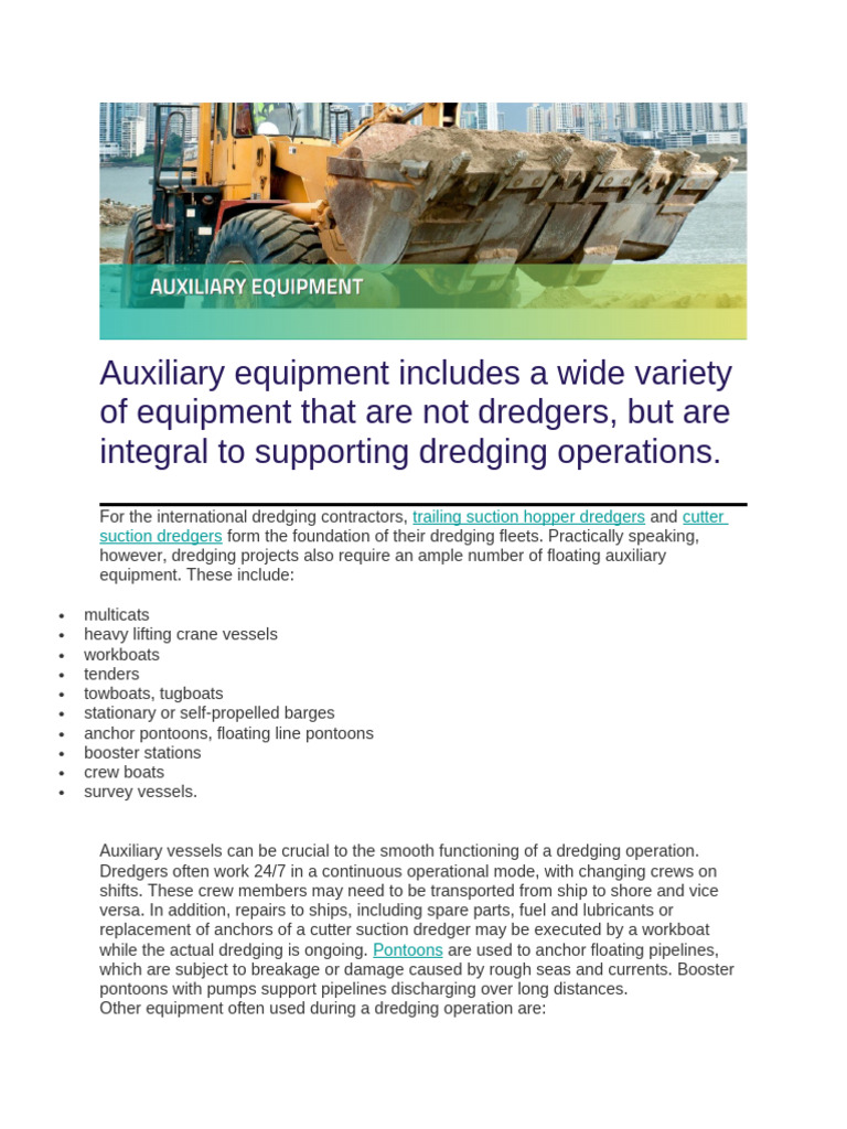 Essential Auxiliary Equipment for Dredging | PDF