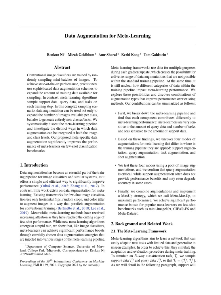 Data Augmentation For Meta-Learning | PDF | Support Vector Machine | Algorithms