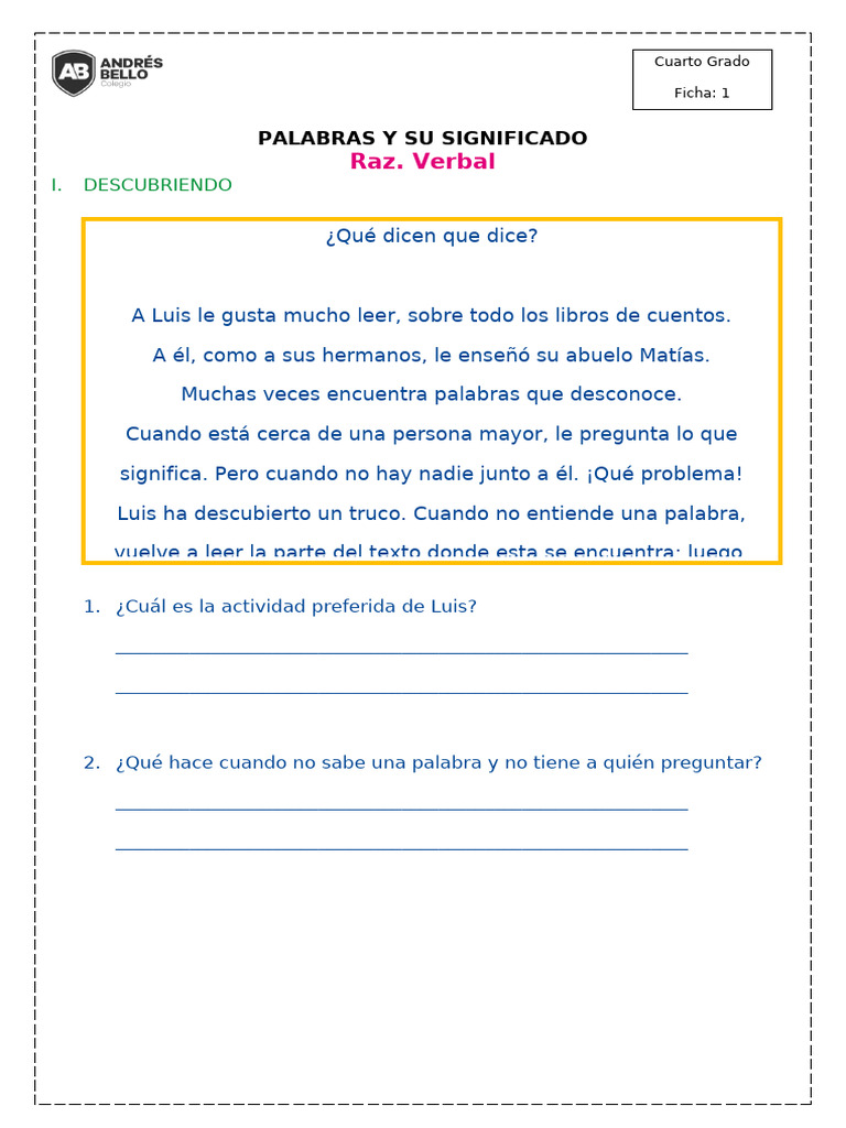 1B - RV - Las Palabras y Su Significado | PDF