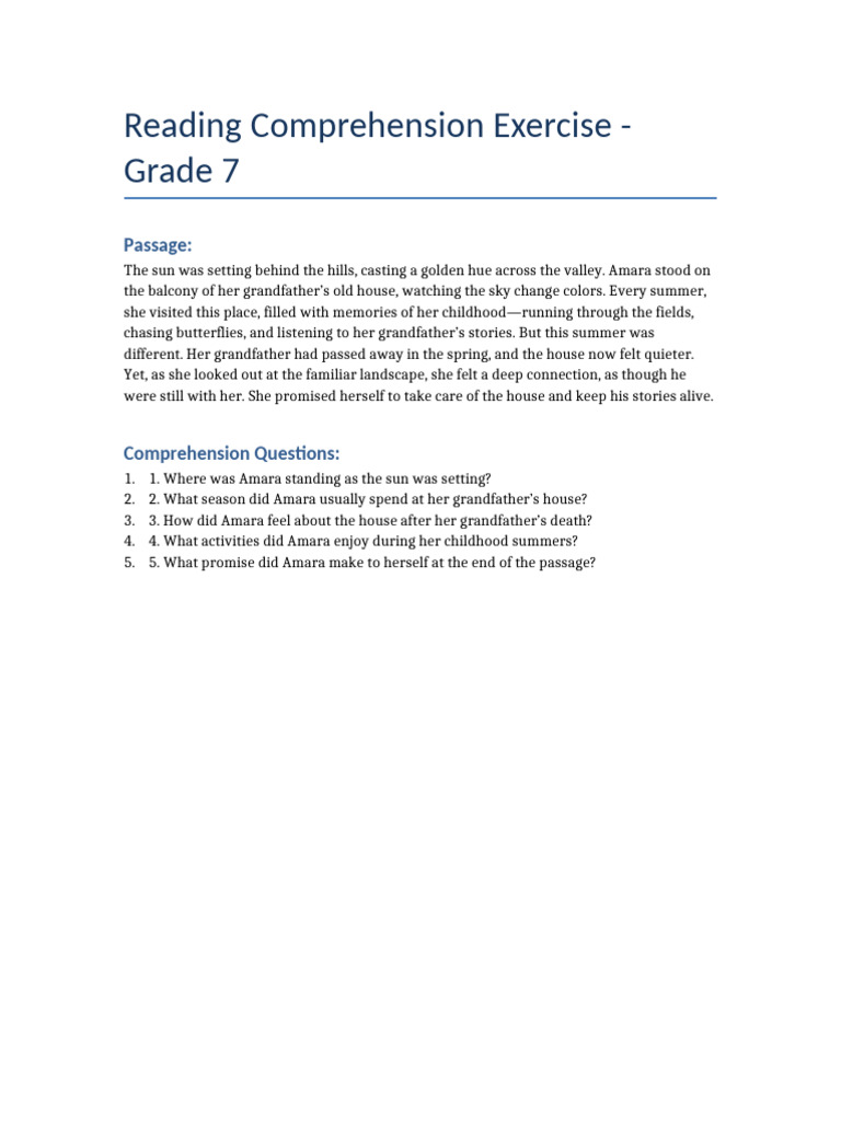 Grade7 Comprehension Exercise | PDF