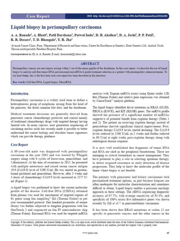 Liquid Biopsy in Periampullary Carcinoma | PDF | Micro Rna | Pancreatic Cancer