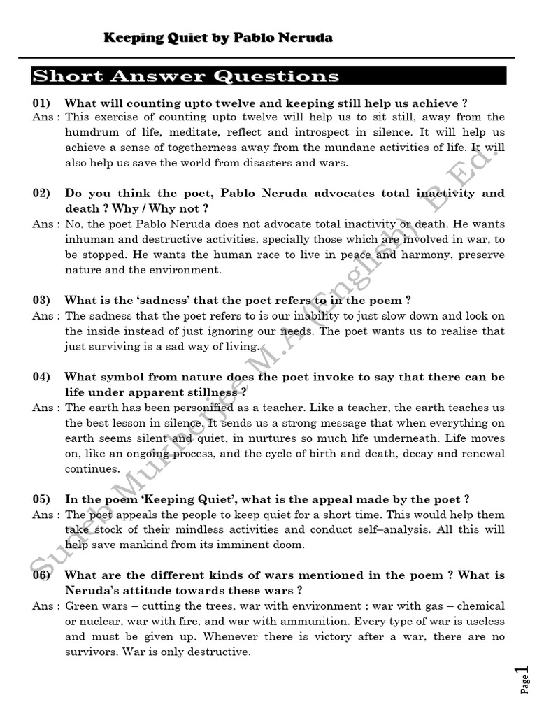Insights from Neruda's Keeping Quiet | PDF