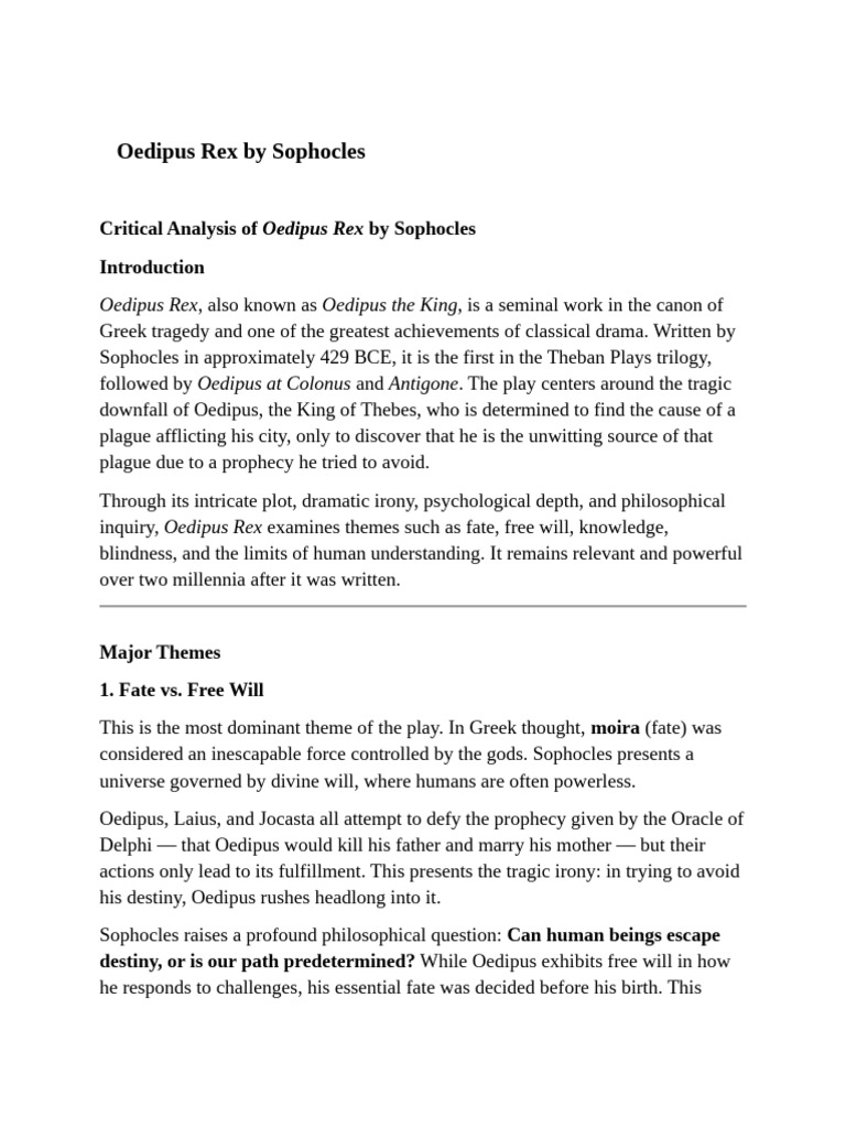 Critical Analysis of Oedipus Rex | PDF | Oedipus | Aristophanes