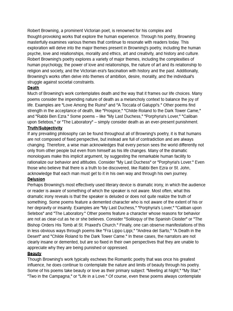 Major Themes in Brownings Poetry | PDF | Poetry | Robert Browning