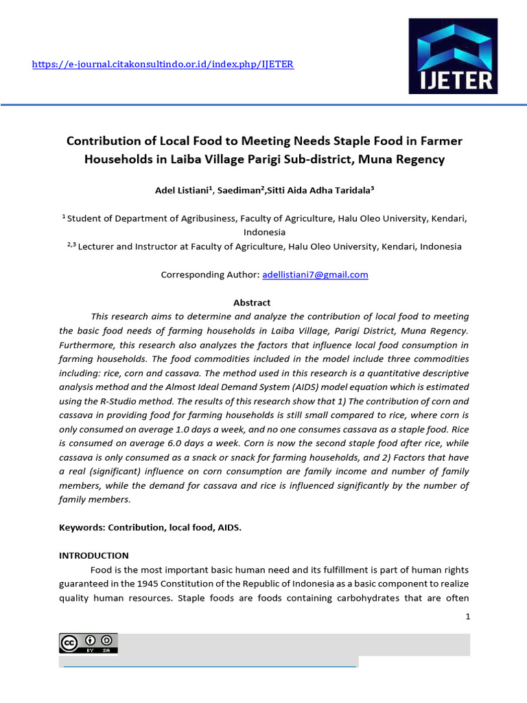 Contribution of Local Food To Meeting Needs For Staple Foods | PDF ...