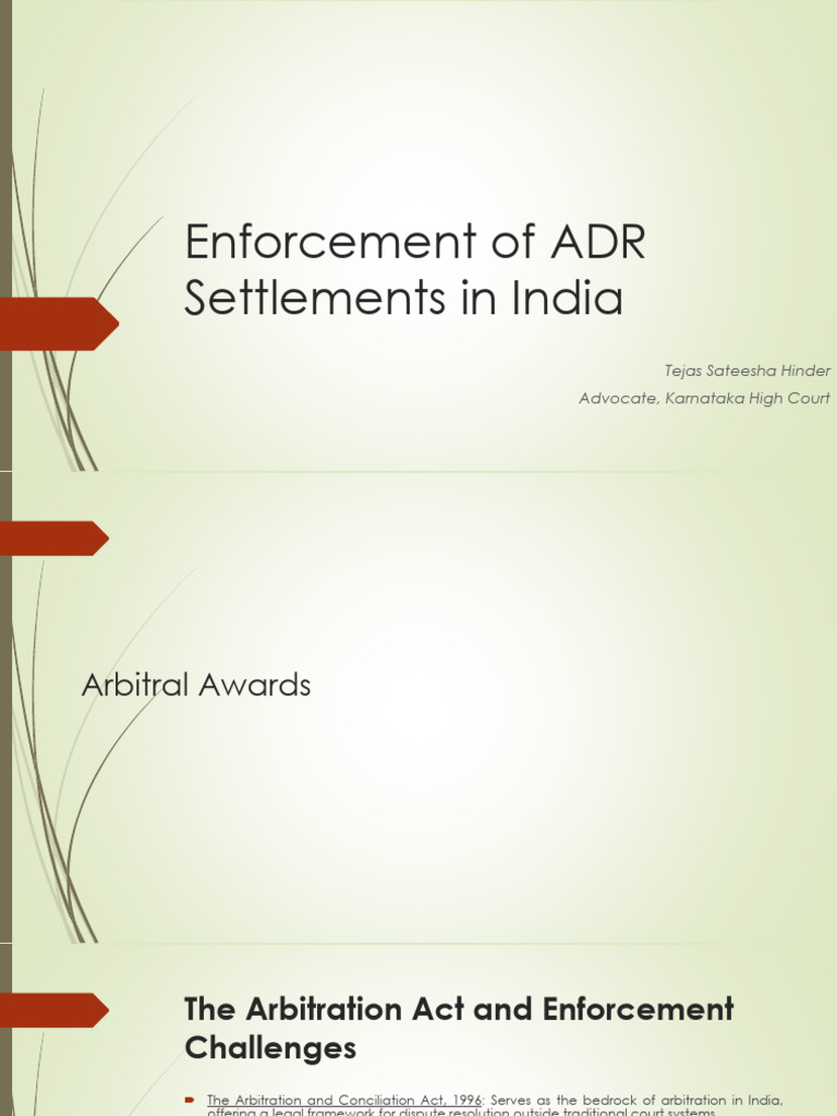 ADR Enforcement of ADR Settlements in India | PDF | Mediation | Arbitration