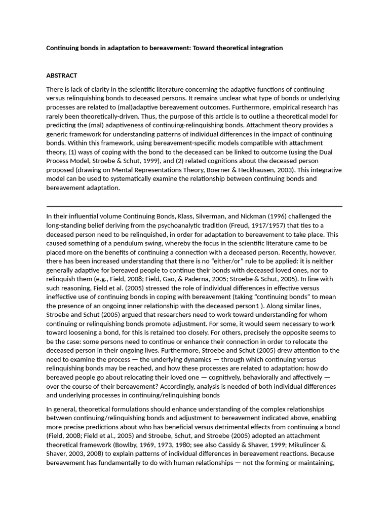 Continuing Bonds and Bereavement Adaptation | PDF | Grief | Attachment ...