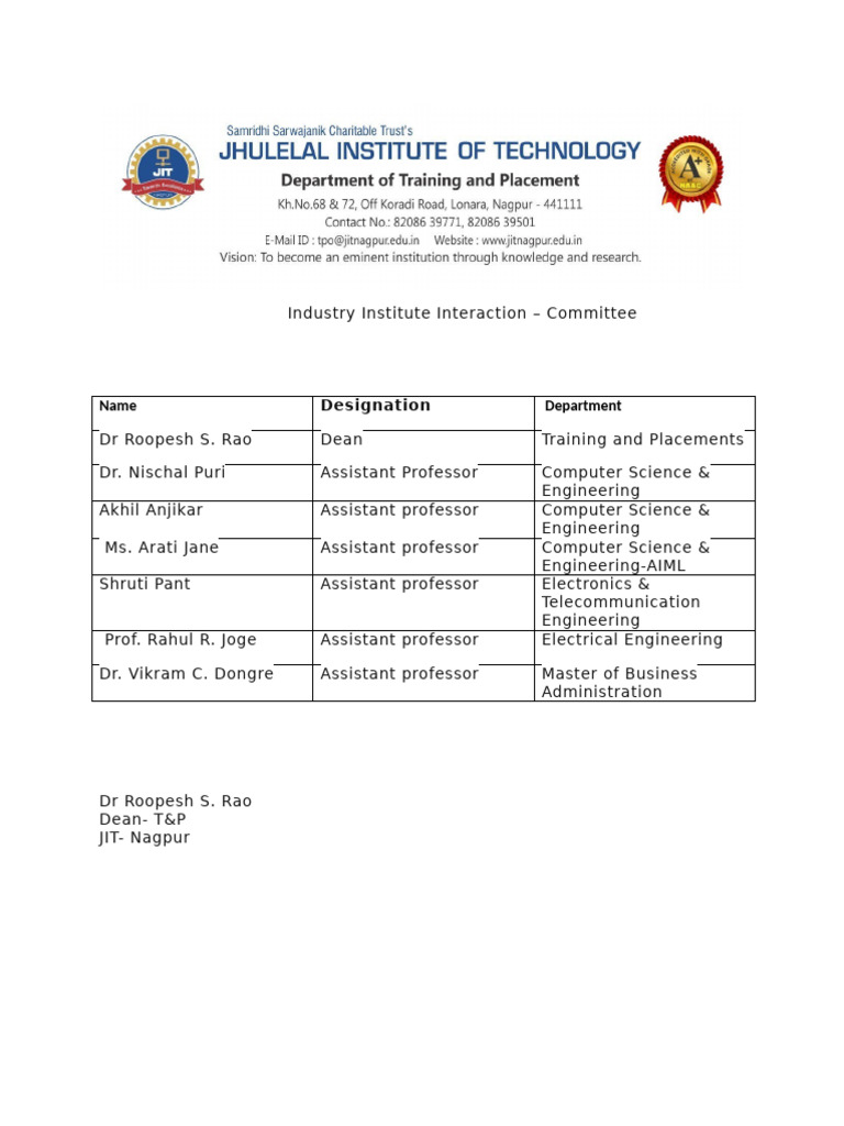 Industry Institute Interaction Committee Members | PDF