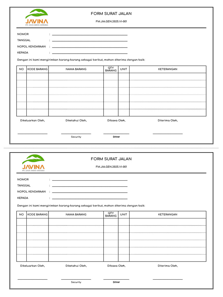 N.2025.vi-001 - Form Surat Jalan | PDF