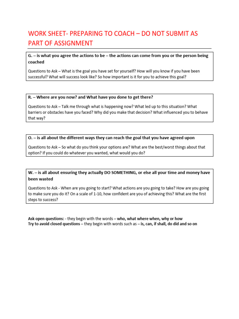GROW Model Coaching Worksheet | PDF