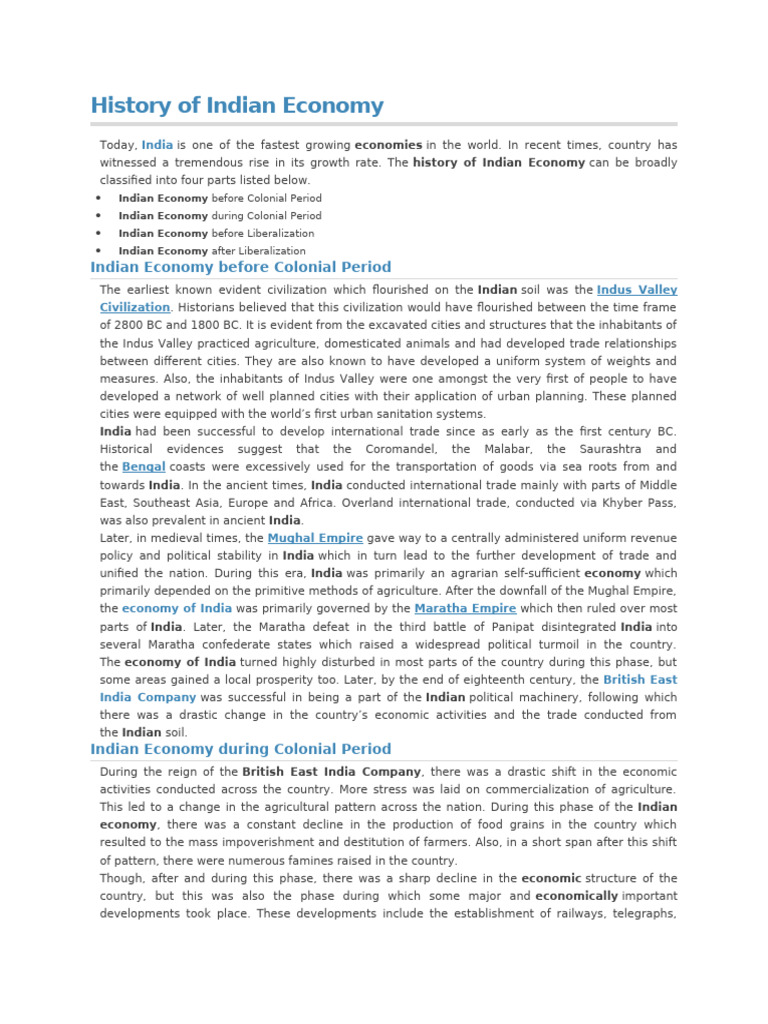 History of Indian Economy | PDF | Economy Of India | Trade