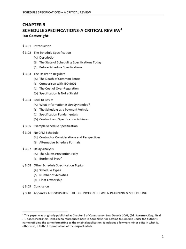 Schedule Specifications - A Critical Review | PDF | Specification ...