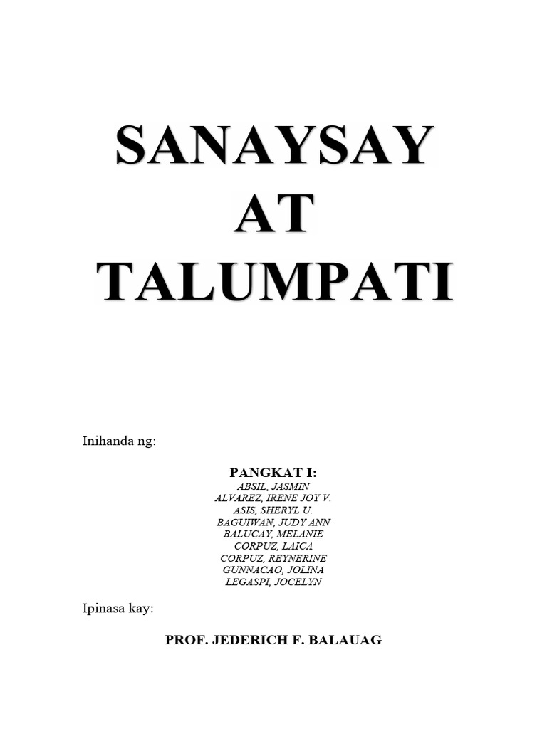 SANAYSAY UNANG PANGKAT BSED FILIPINO3A Updated | PDF