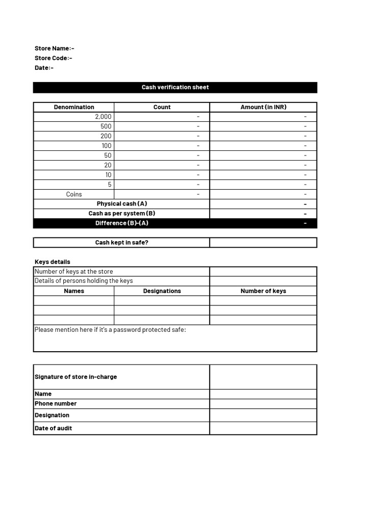Cash Sheet and Key Audit Report | PDF