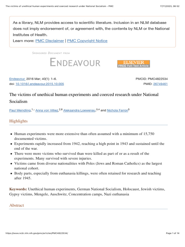 The Victims of Unethical Human Experiments and Coerced Research Under ...