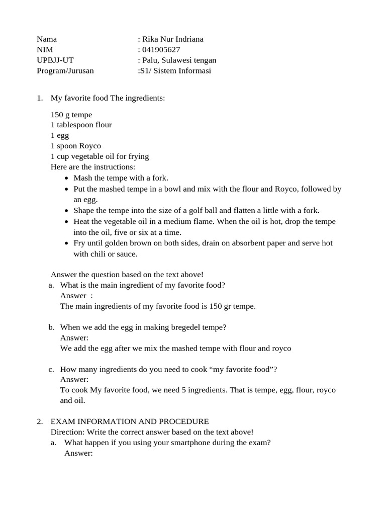 Tugas 3 BING4121 Basic Reading | PDF | Foods