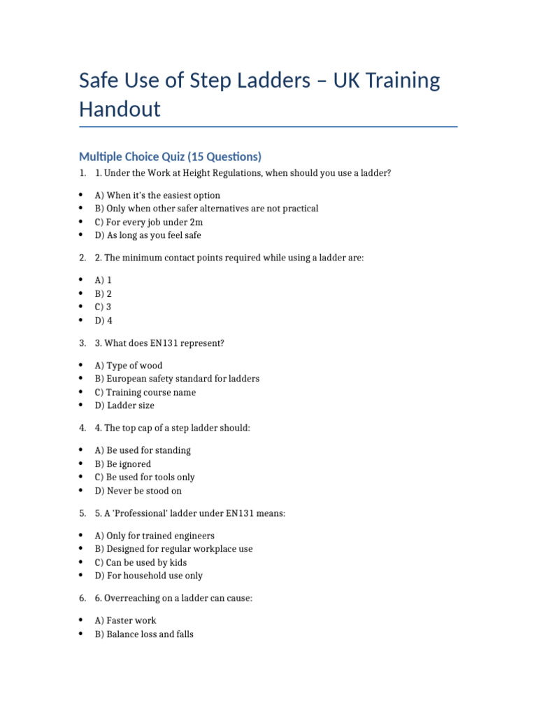 Safe Use of Step Ladders UK Handout | PDF | Ladder