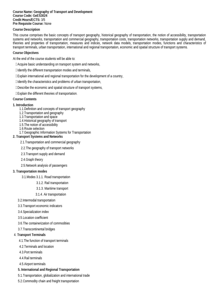 Course Outline (Transport) | PDF | Transport | Geography
