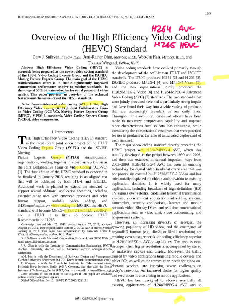 2012 12 Ieee Hevc Overview | PDF | Data Compression | Information And Communications Technology