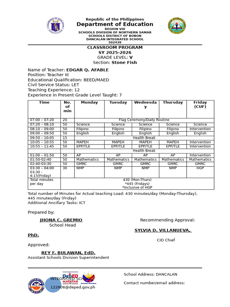 Class Program Grade 4 Cuttlefish | PDF