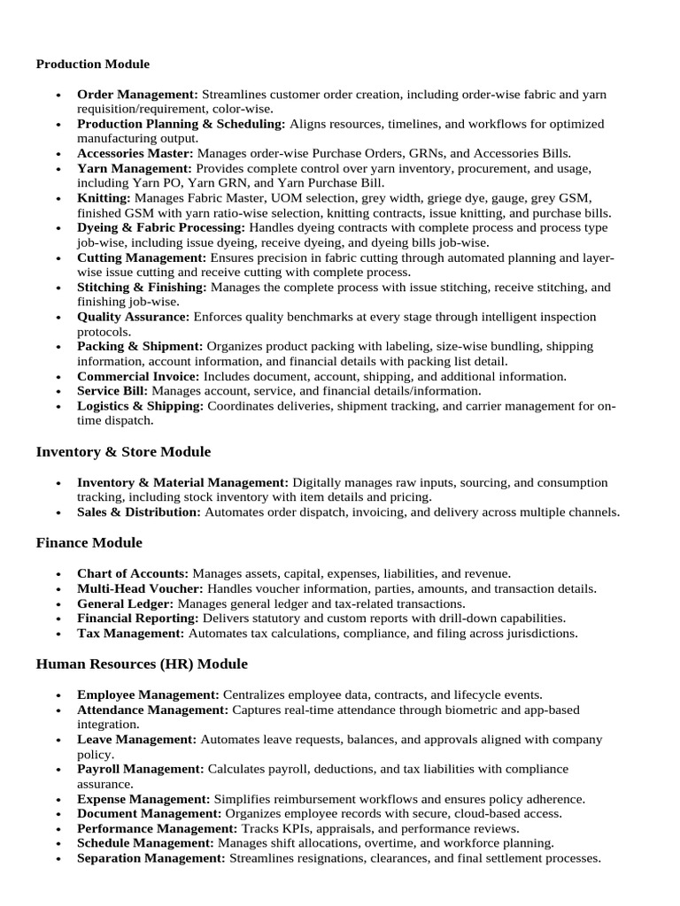 Textile ERP Features & Modules | PDF | Textiles | Customer Relationship ...