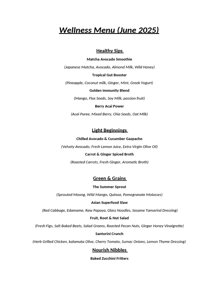 Wellness Menu for Healthy Living | PDF | Yogurt | Foods