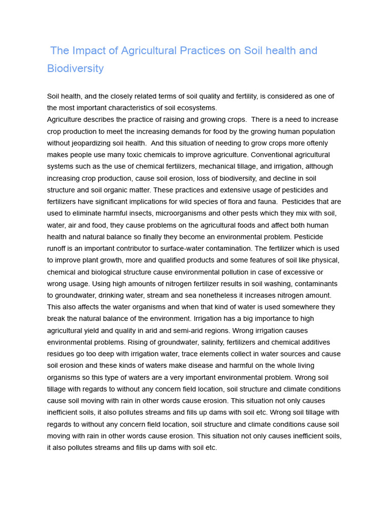 The Impact of Agricultural Practices On Soil Health and Biodiversity ...