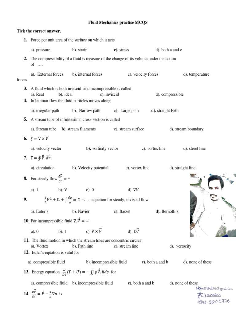 Fluid Mechanics MCQs for Practice | PDF | Buoyancy | Fluid Dynamics