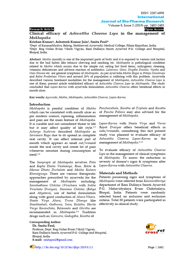 Clinical Efficacy of Ashwattha Choorna Lepain The Management of ...