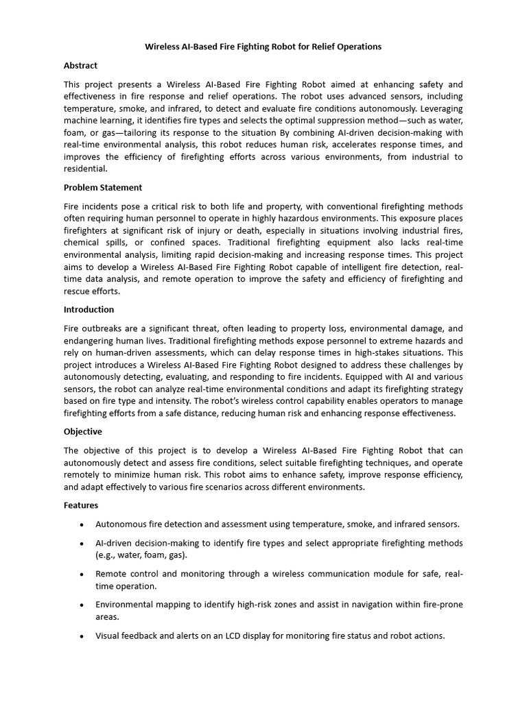 Wireless AI-Based Fire Fighting Robot For Relief Operations | PDF ...