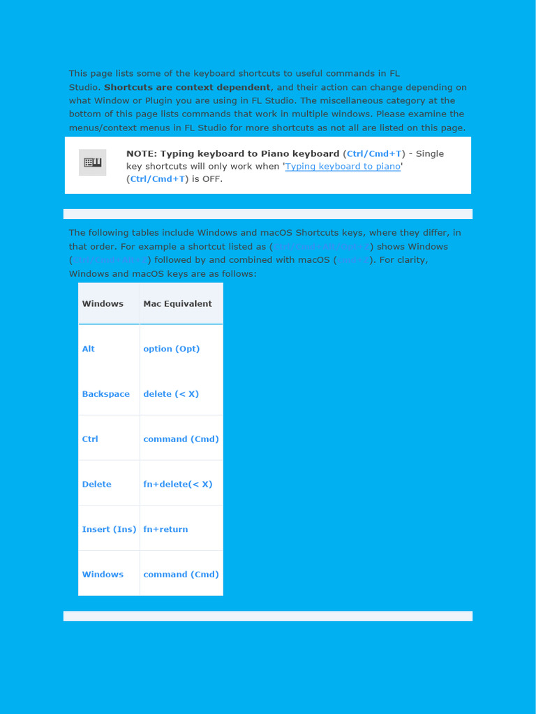 Keyboard Shortcuts To Useful Commands in FL Studio | PDF | Computer ...