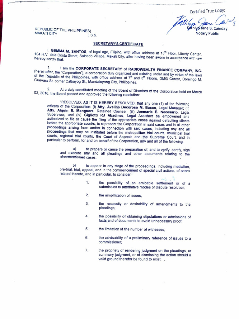 Sec Cert | PDF | Judgment (Law) | Lawsuit