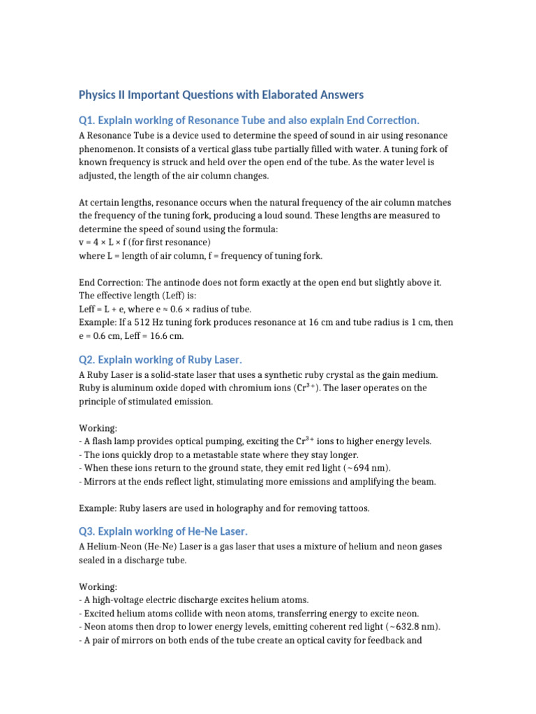 Physics II Important Questions Elaborated | PDF | Laser | Inductor