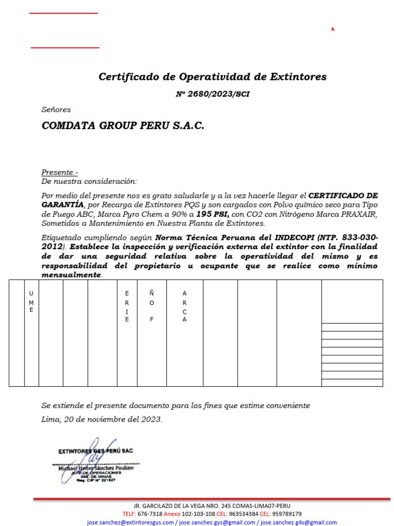 Certificado de Garantia de Calidda Gas Natural of VMT | PDF | Materiales | Supresión de incendios
