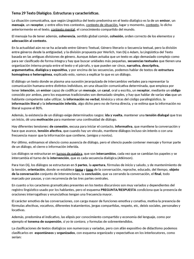 Tema 29 Texto Dialógico, Estructuras y Caracerísticas | PDF ...