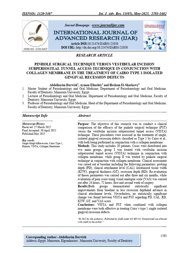 Pinhole Surgical Technique Versus Vestibular Incision Subperiosteal ...
