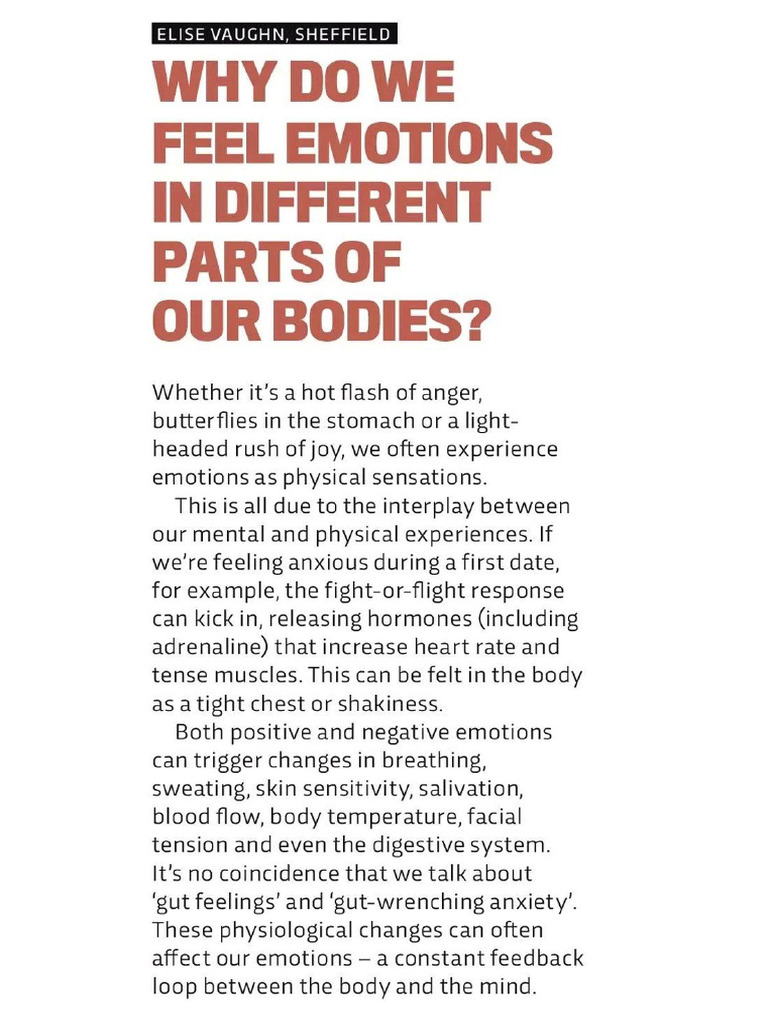Why Do We Feel Emotions in Different Parts of The Body-1 | PDF