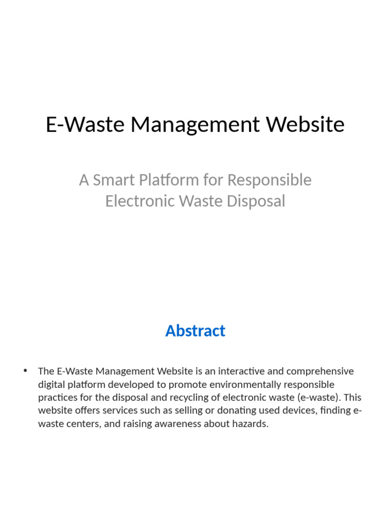 E-Waste Management Website Overview | PDF | Electronic Waste | Waste ...