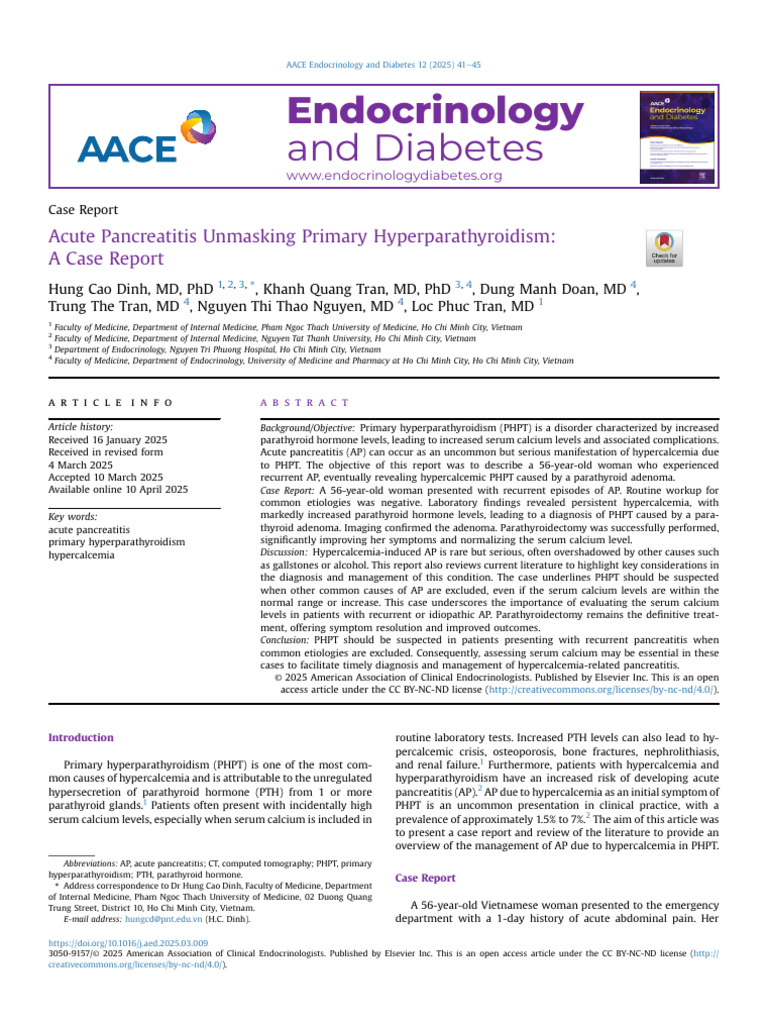 Acute Pancreatitis Unmasking Primary Hyperparathyr | PDF | Clinical ...