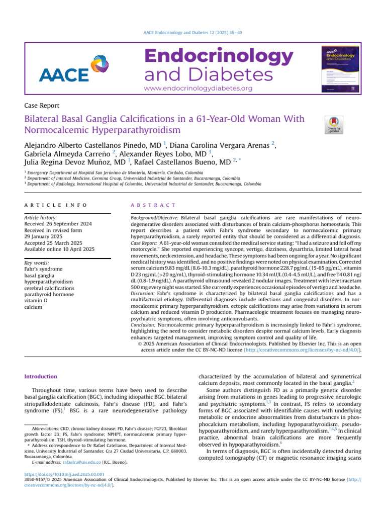 Bilateral Basal Ganglia Calcifications in A 61 Yea | PDF | Diseases And ...