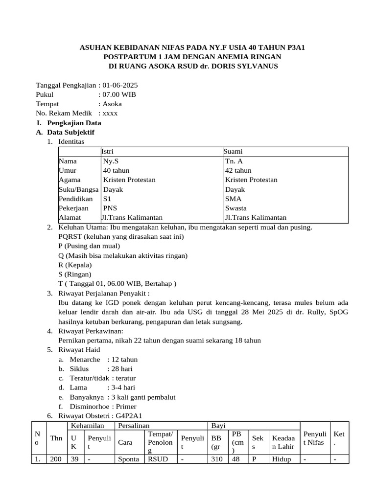 Format Askeb Nifas Ny. S | PDF