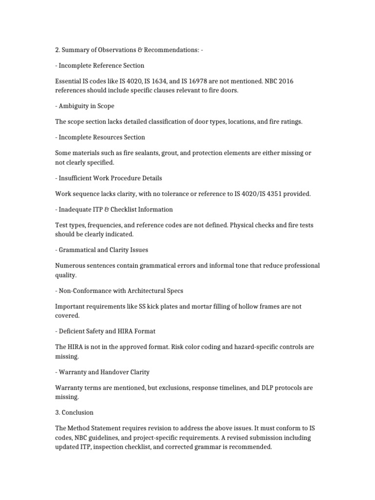 MS Audit Report Metallic Door Installation | PDF