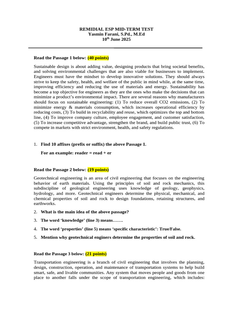 UTS - Tek Sipil - Juni 2025 - Remidi | PDF | Transportation Engineering | Geotechnical Engineering