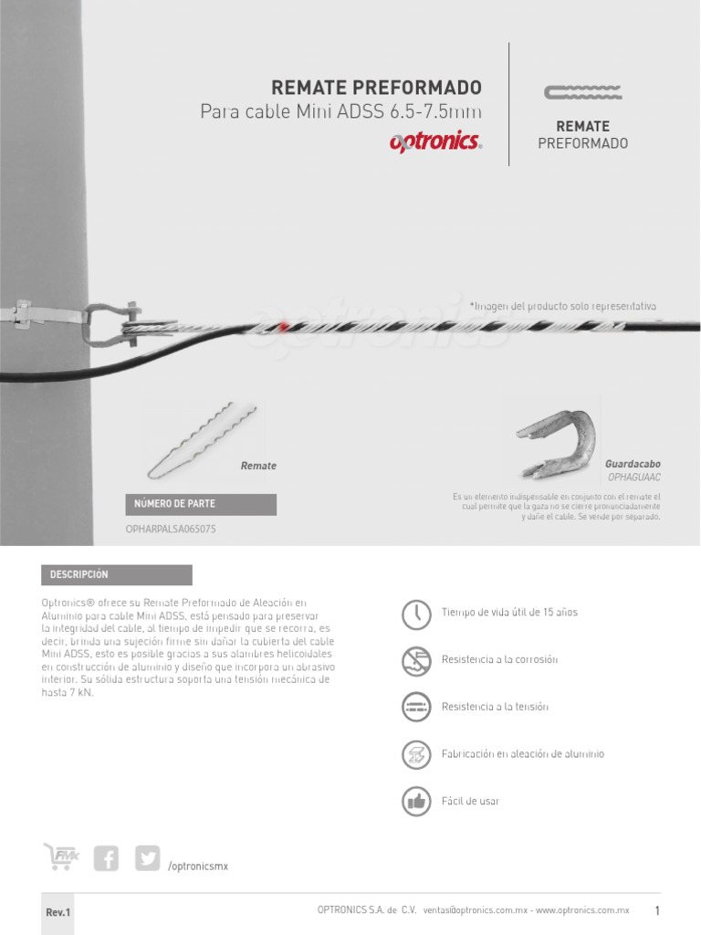 69 Remate Preformado de Aluminio para Cable Mini ADSS 6.5-7.5mm | PDF ...