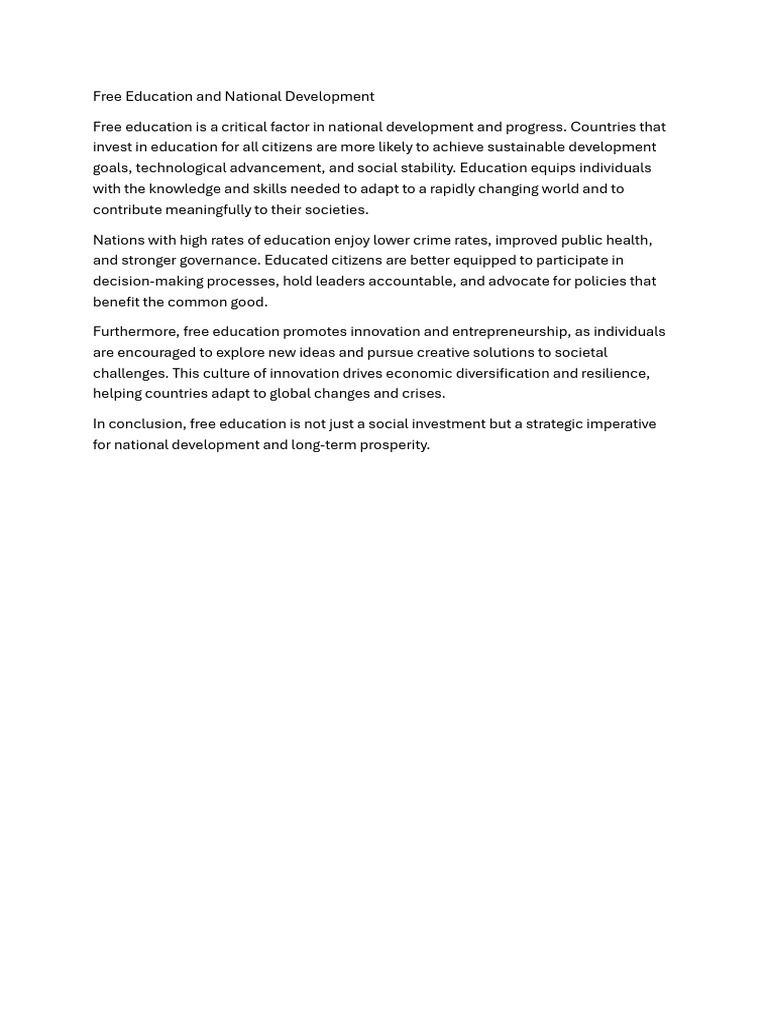 Free Education and National Development | PDF
