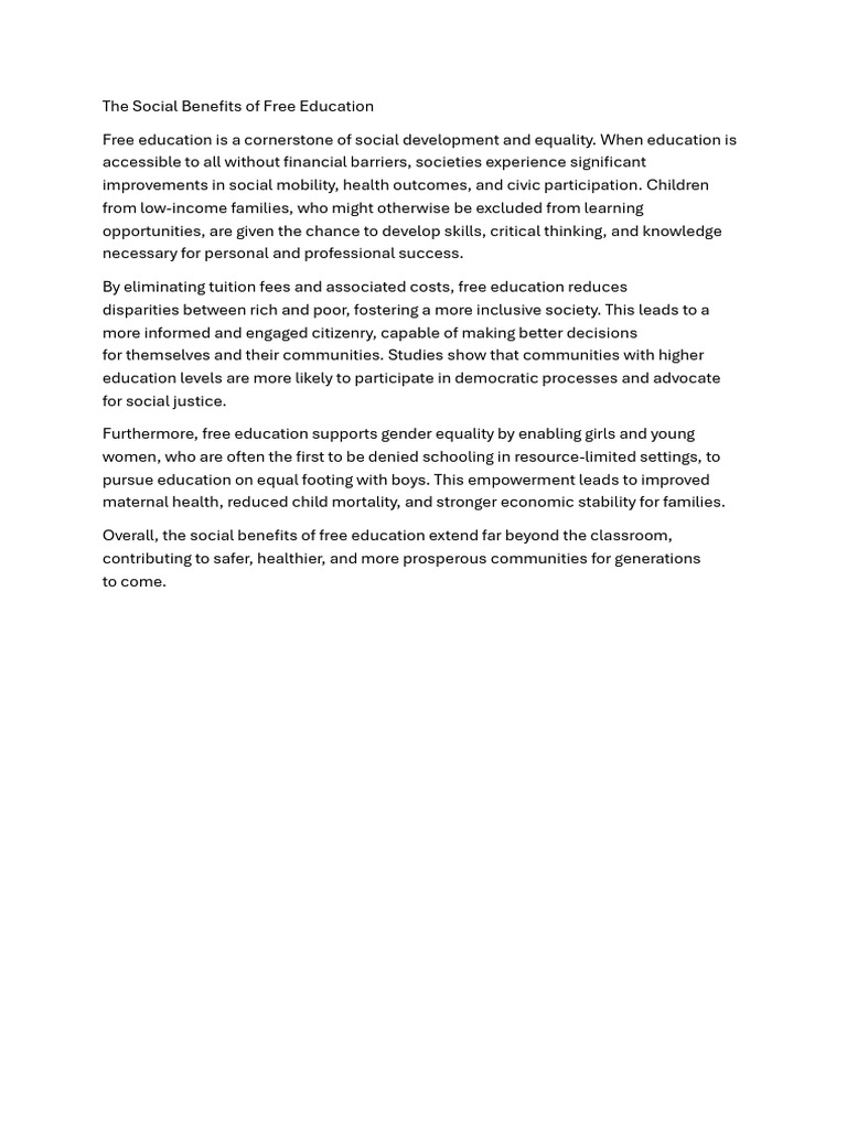 Importance of Free Education | PDF
