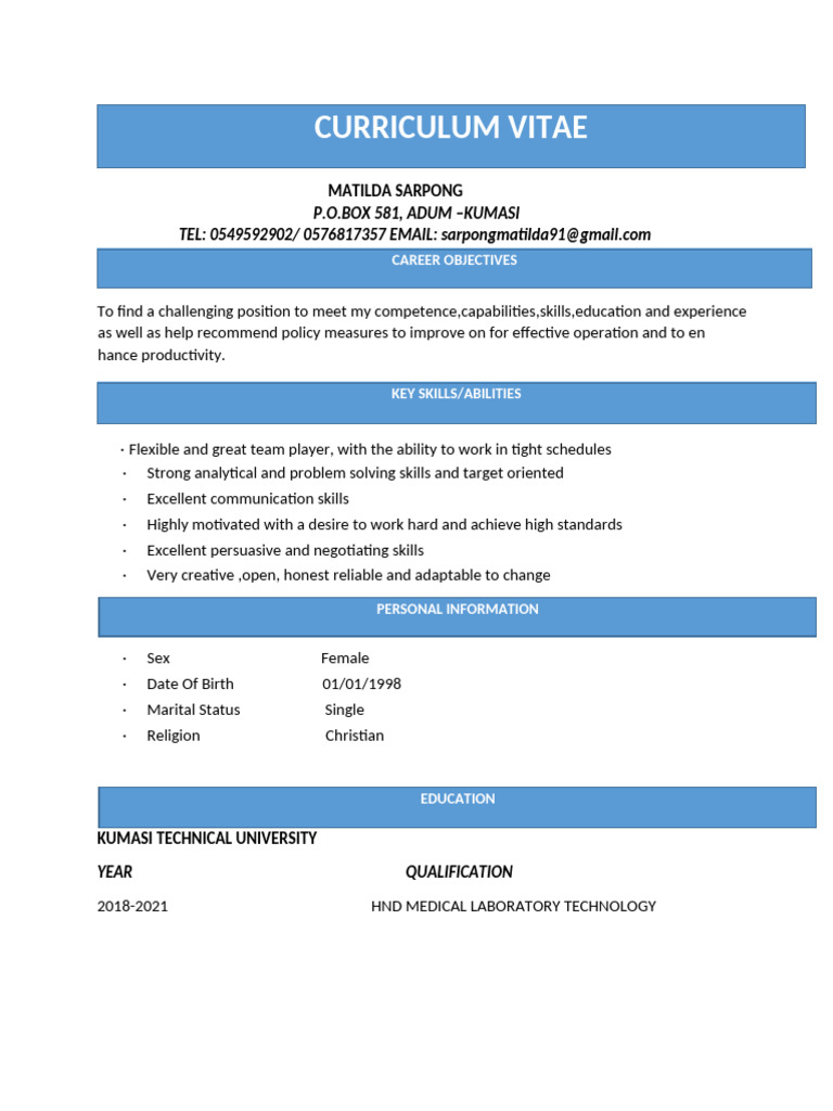 Matilda CV Word | PDF