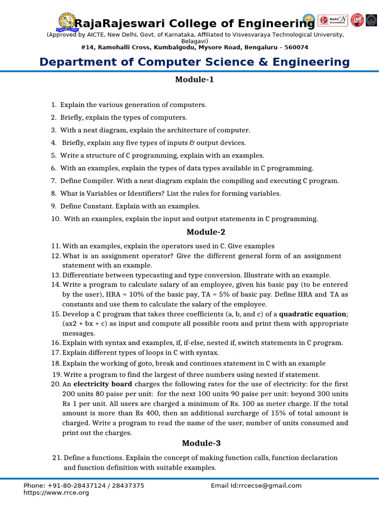 01 Module12345 Questions Pdf Pointer Computer Programming String Computer Science