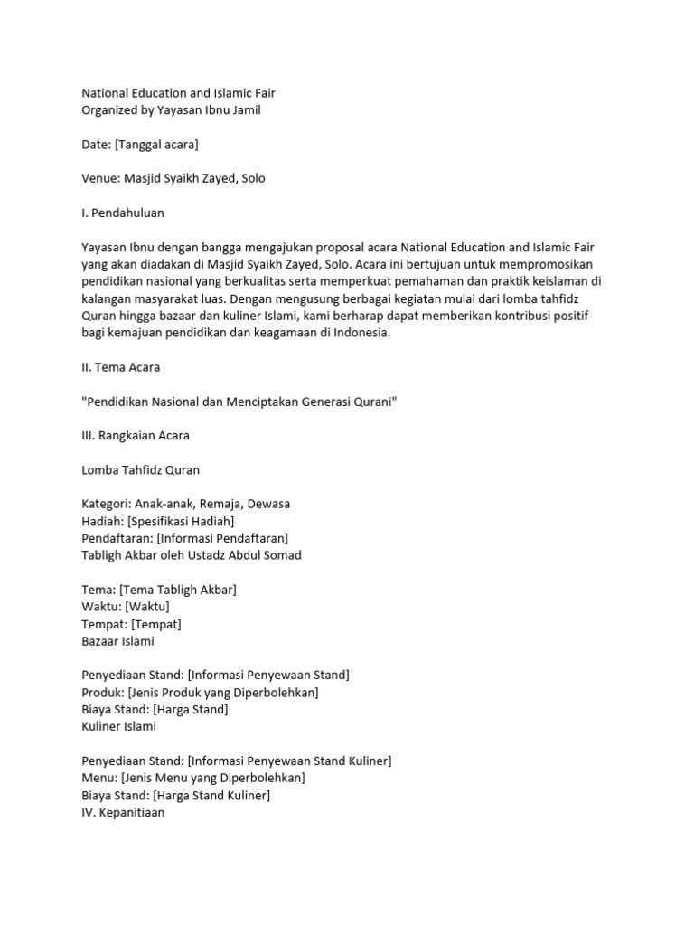 Draft-Kerangka Proposal Event | PDF