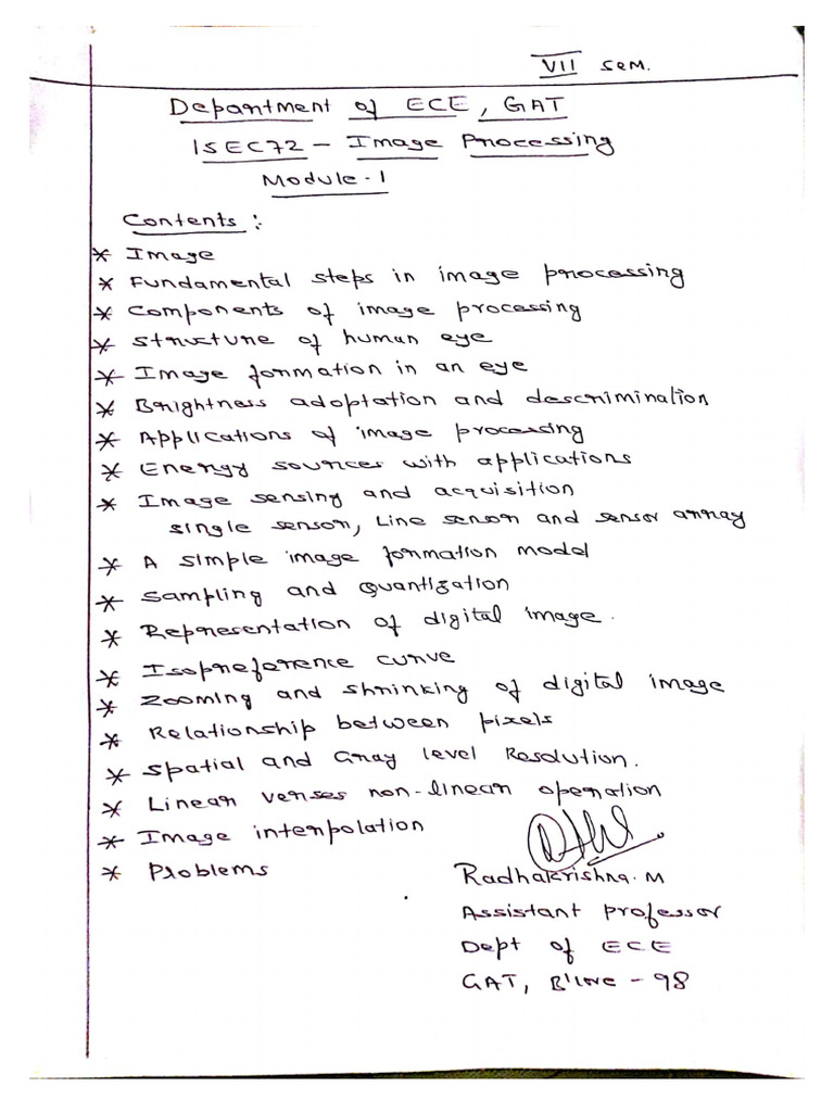 Digital Image Processing 15EC72 Module 1 VTU | PDF